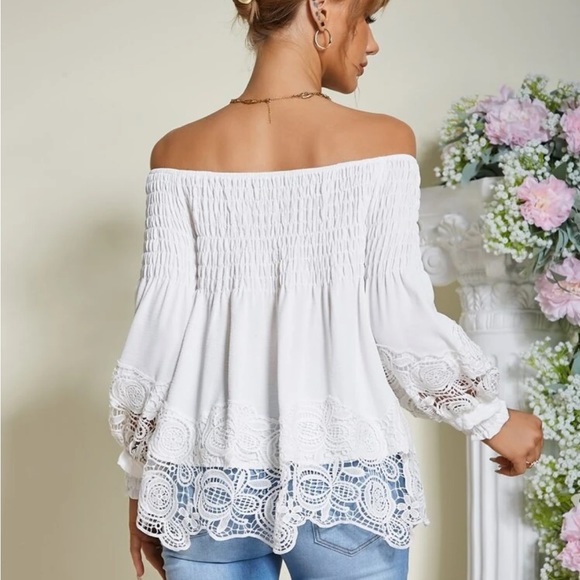 Tops | Boho Off Shoulder Lace Blouse | Poshmark